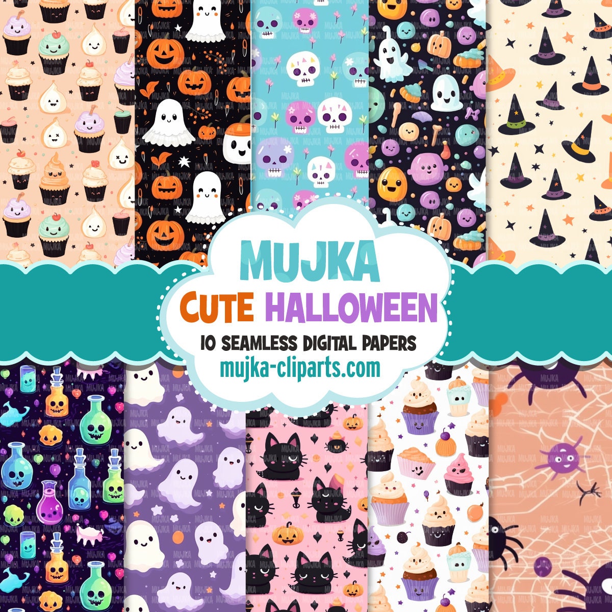 Cute Halloween Digital papers, Cute seamless patterns, Halloween print ...