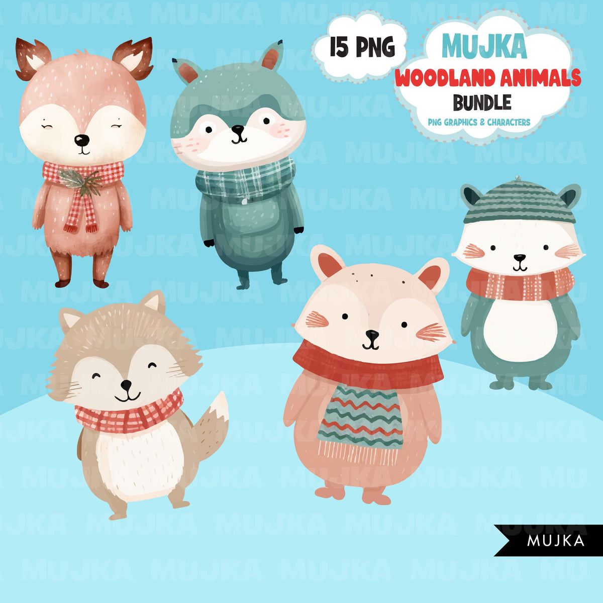 Watercolor woodland Christmas Animals Png Bundle, Cute Reindeer, fox ...