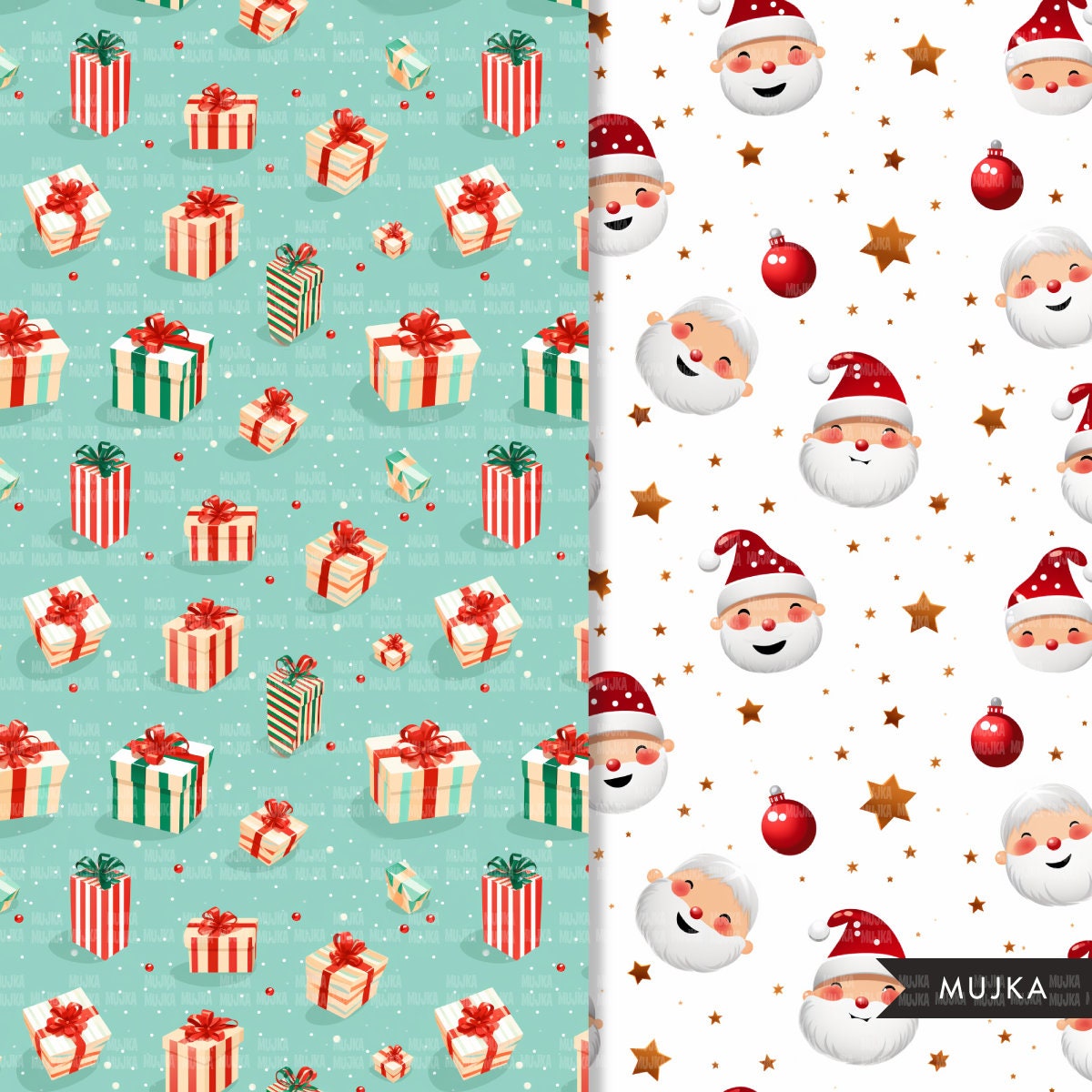 Christmas digital papers, red teal Christmas papers, Christmas backgro ...