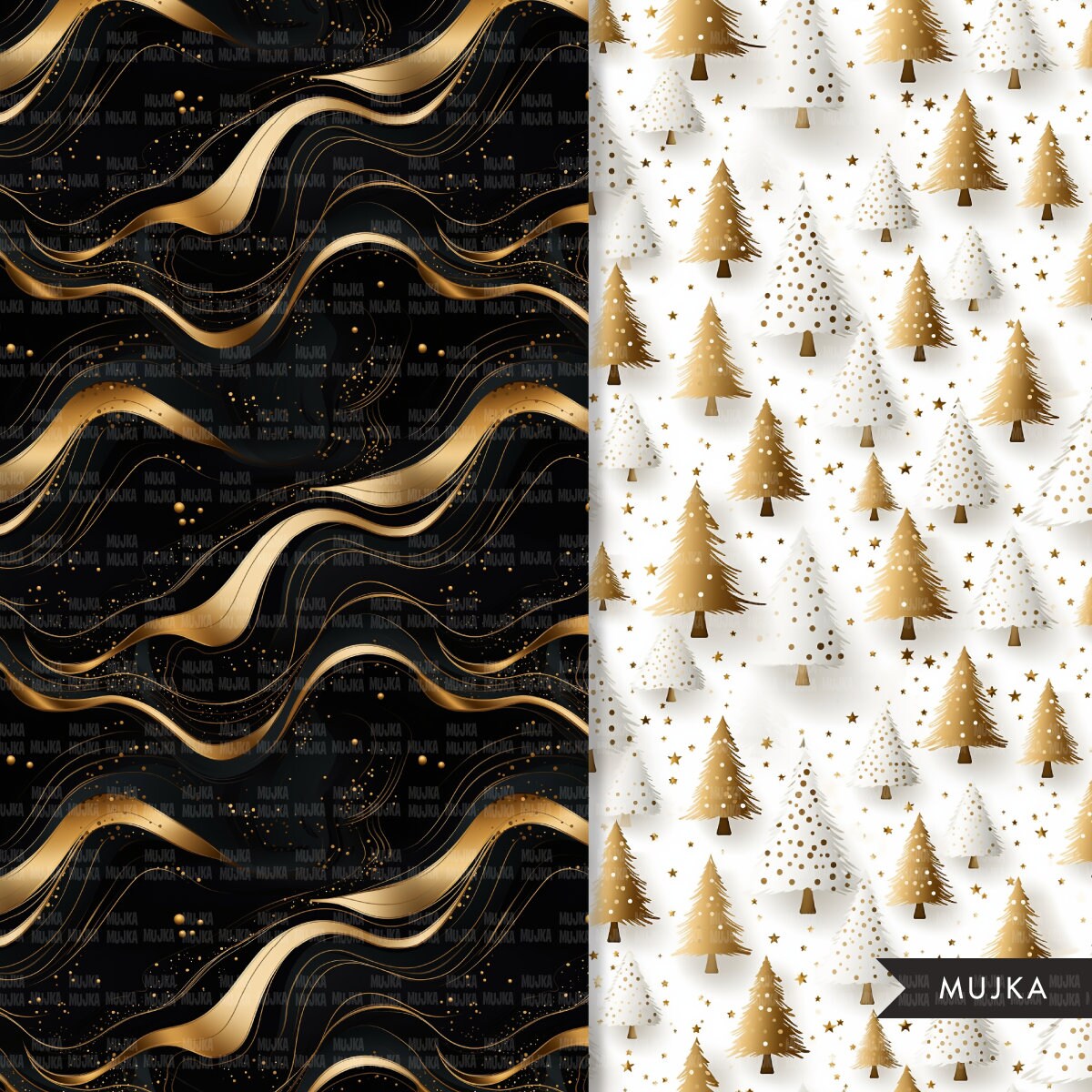 Christmas digital papers, Glam Black and gold Christmas papers, Noel b ...