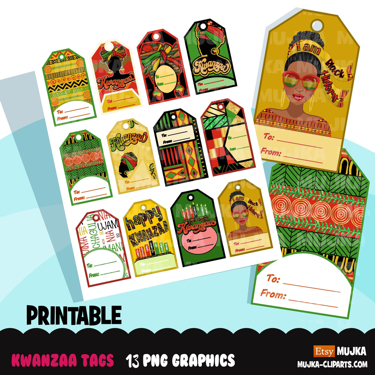Kwanzaa tags, printable Kwanzaa holiday labels, digital PNG gift tags ...