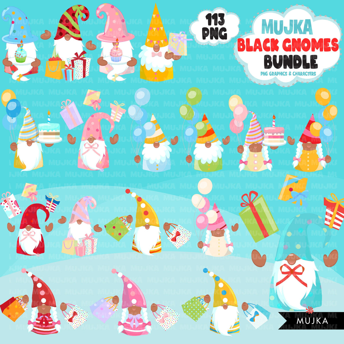 Black Gnomes Clipart Bundle, Easter, St Patrick's Day, School. Hallowe ...