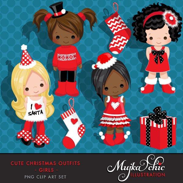 Christmas Clipart. Cute Christmas Outfits for Girls – MUJKA CLIPARTS