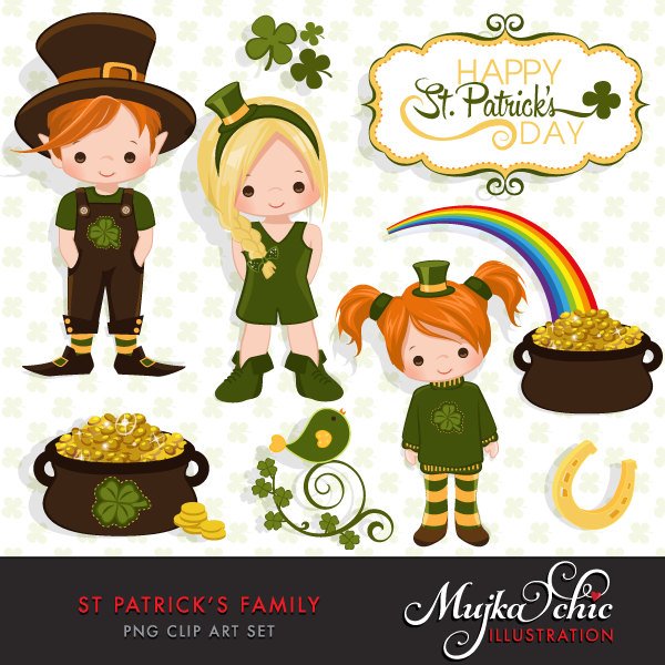 St Patricks Day Boy and Girl Characters – MUJKA CLIPARTS