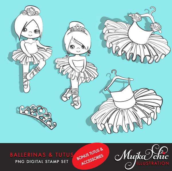 Girl Ballerina Digital Stamps with cute characters – MUJKA CLIPARTS