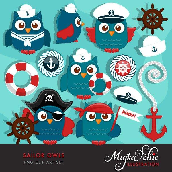 Cute Sailor Owls, Animal Clipart – MUJKA CLIPARTS