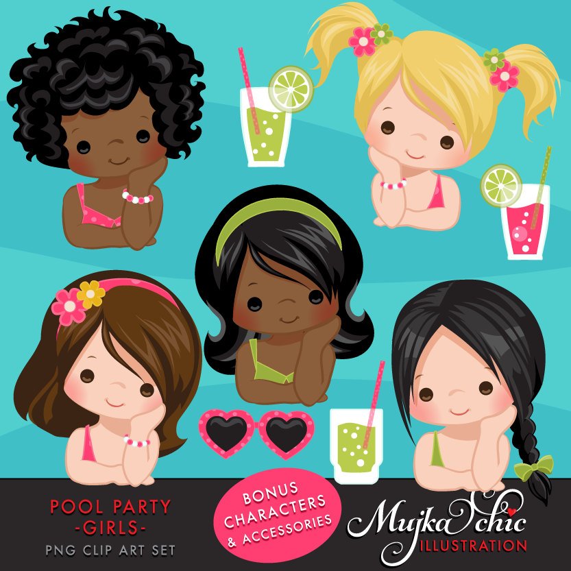 Pool Party Clipart for Girls summer – MUJKA CLIPARTS