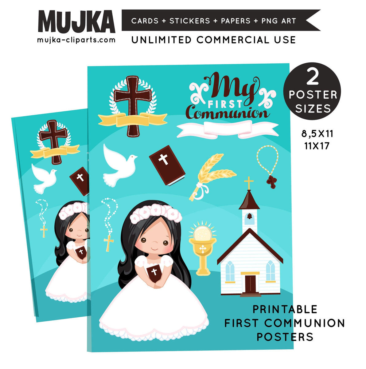 First Communion Poster, Printable Religious wall art, Card for girl, C ...