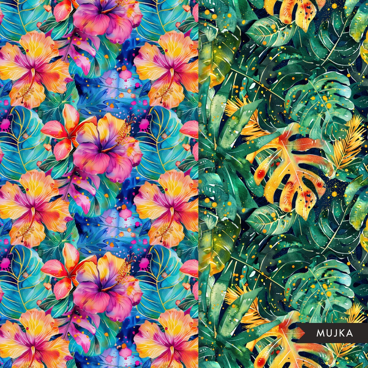 Tropical Floral Digital papers, Jungle summer pattern background, wate ...