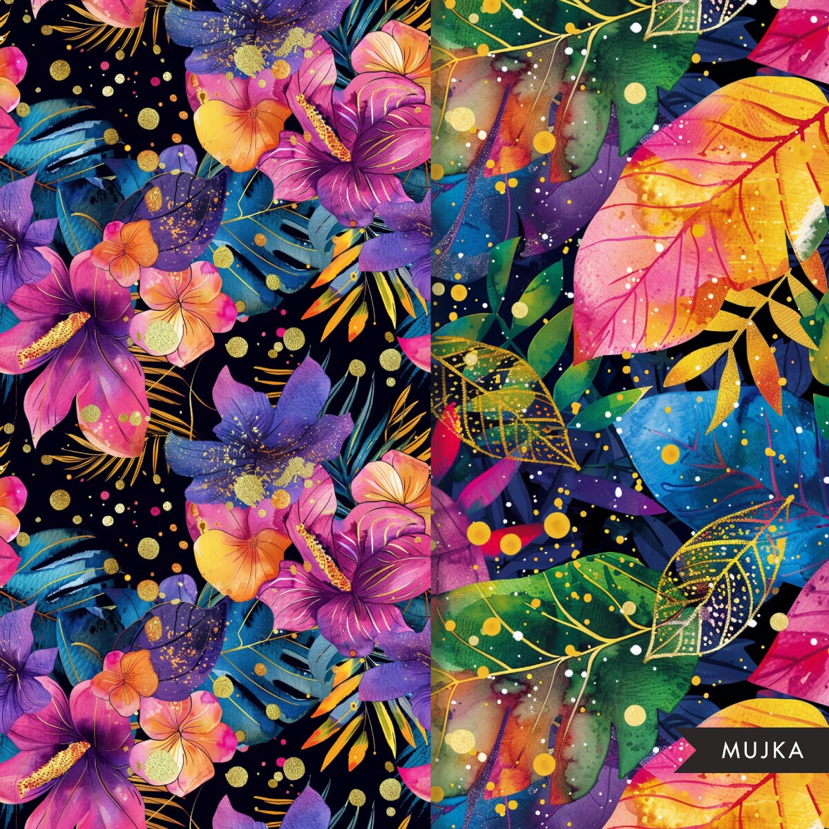 Tropical Floral Digital papers, Jungle summer pattern background, wate ...