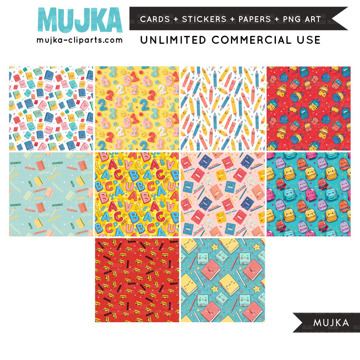 School Digital papers, seamless school patterns, back to school printa ...