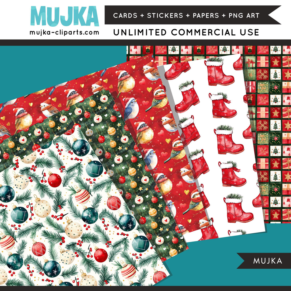 Christmas digital papers, Red and Green Christmas backgrounds, Santa d ...