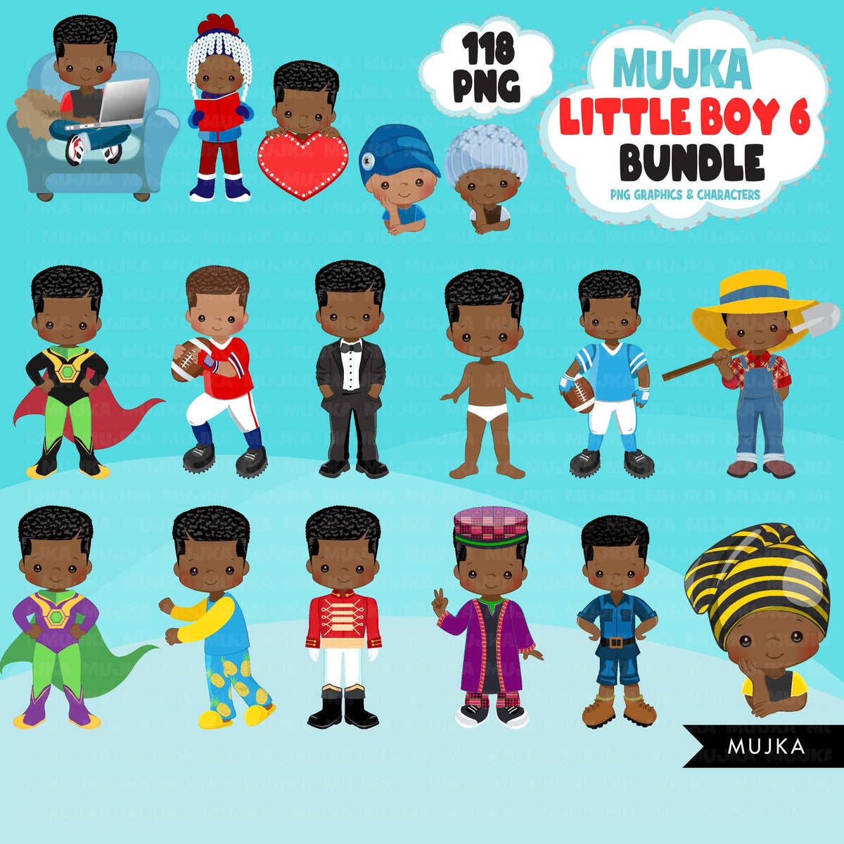 Black boy PNG Bundle, Black boy clipart, African American art, little ...