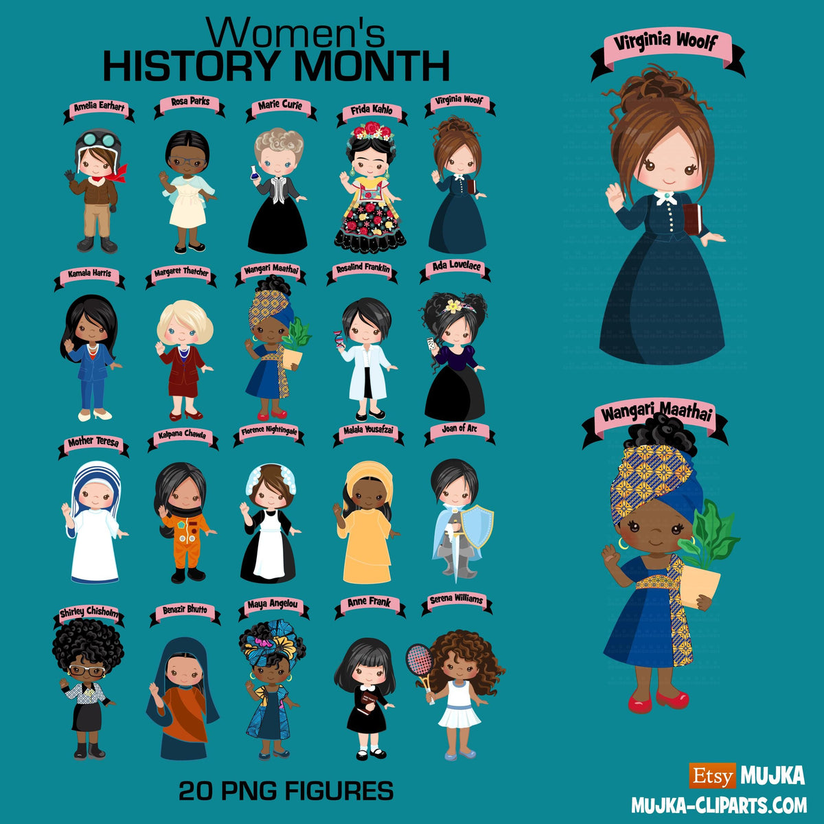 Women's History Month figures PNG clipart bundle, Marie Curie, Ada Lov ...