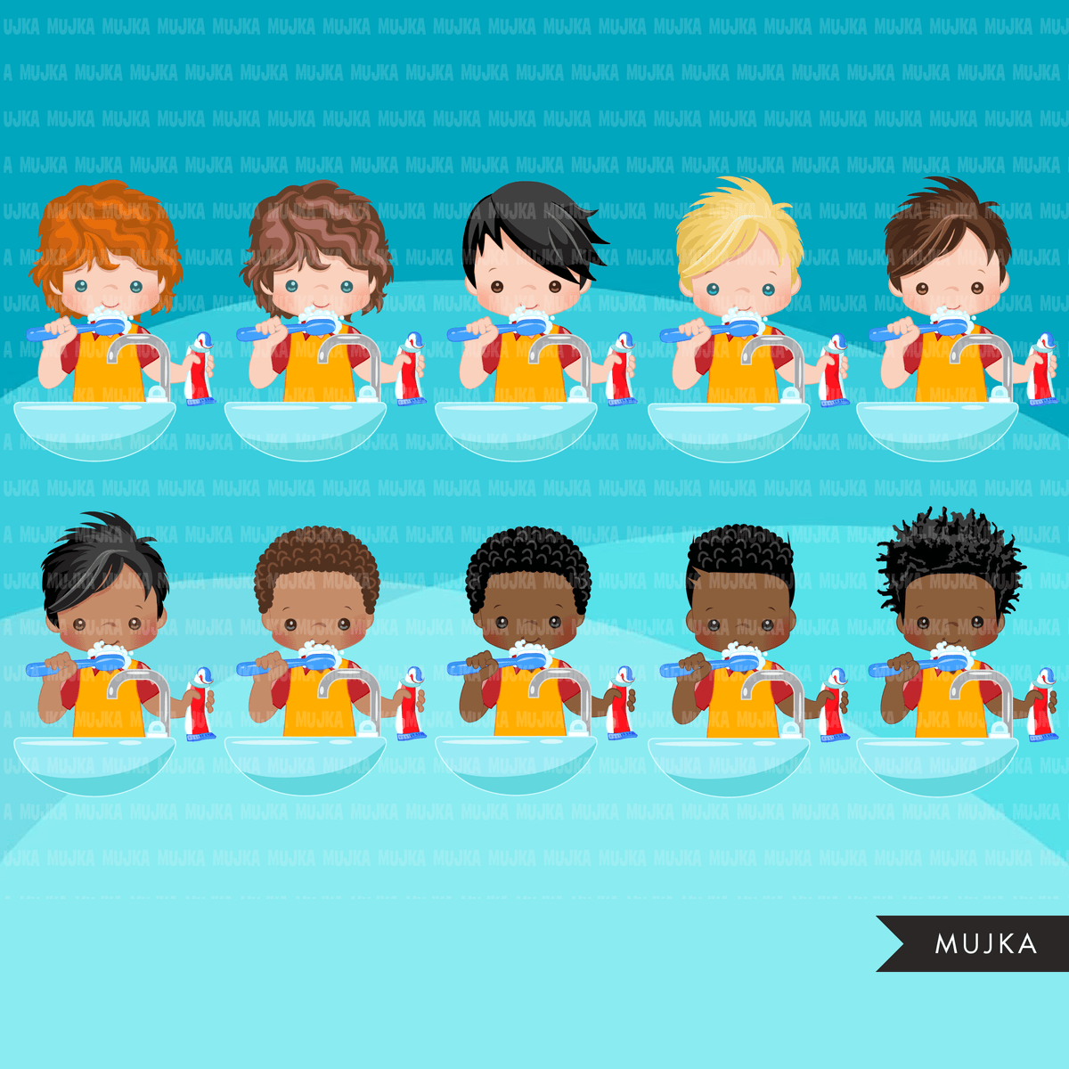 Brushing teeth Clipart, boys, bathroom chores, cleaning, hygiene, heal ...