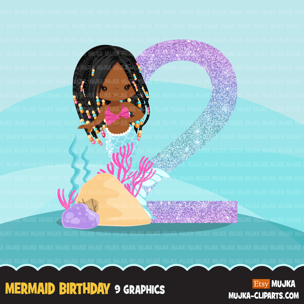 Mermaid Birthday Numbers SVG, PNG cutting files and clipart. Black bra ...