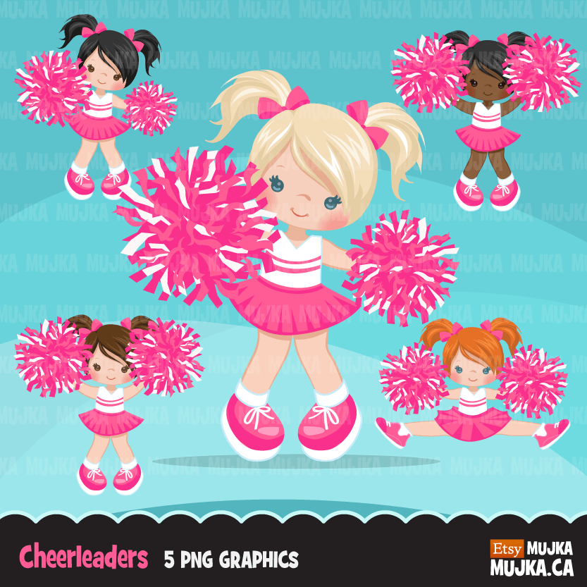 Cheerleaders Clipart Bundle. Cute girls sports graphics! Team Illustra ...
