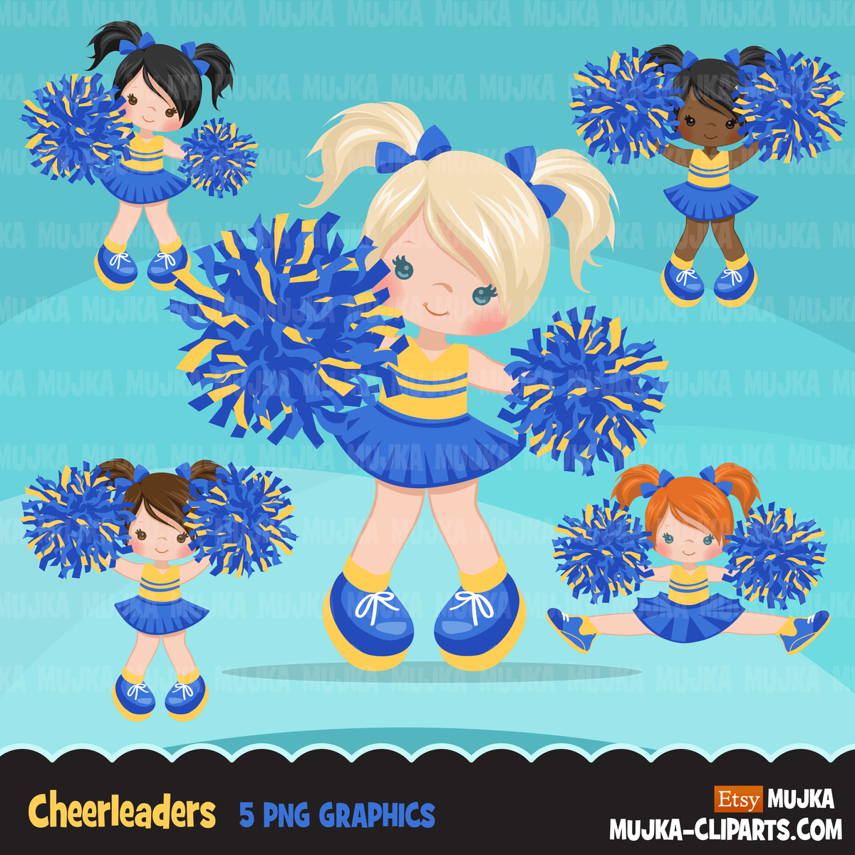 Cheerleaders Clipart Bundle. Cute girls sports graphics! Team Illustra ...