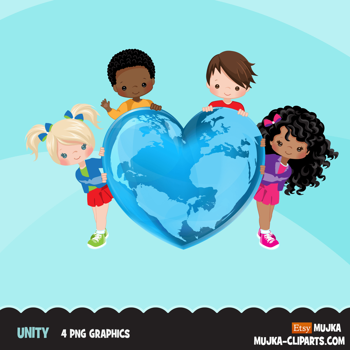 Free Unity clipart, Brothers and sisters, heart shape globe rainbow di ...