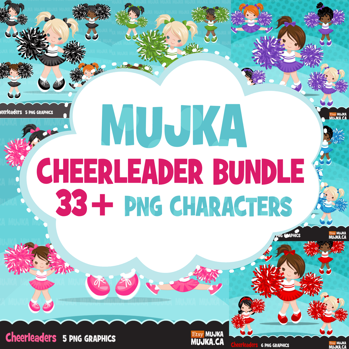 Cheerleaders Clipart Bundle. Cute girls sports graphics! Team Illustra ...