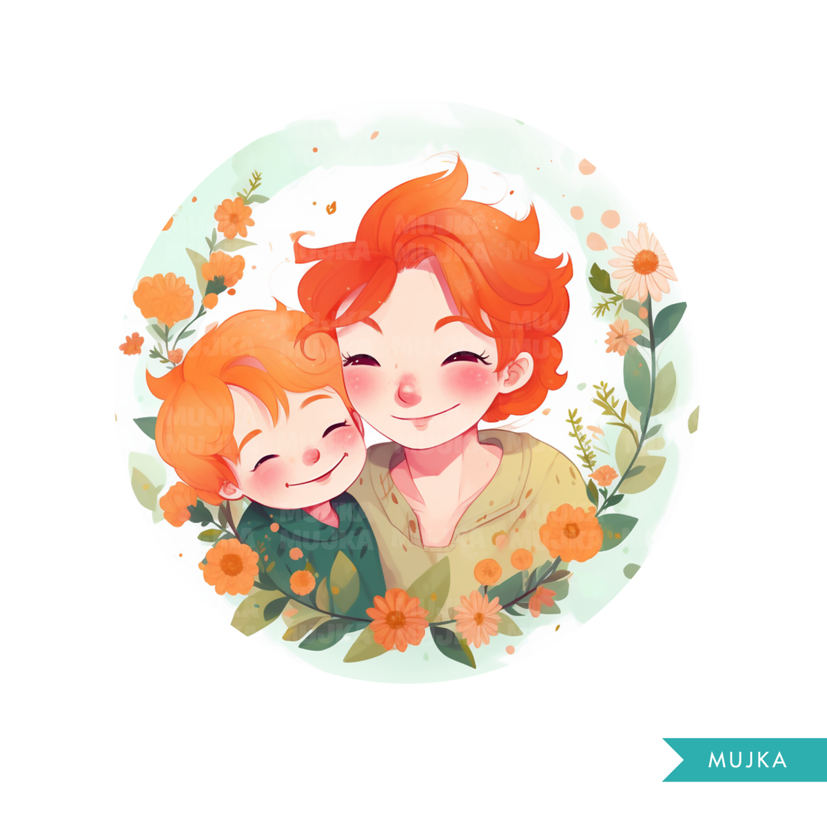 Mothers Day Png, Cute Mother's Day art, Mother and son clipart, chibi ...