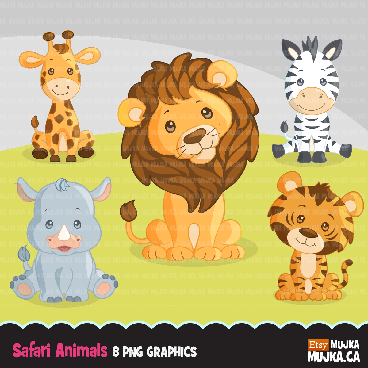 Safari clipart Bundle. Collection of safari animals, safari characters ...