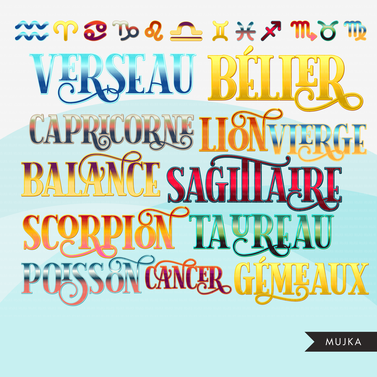 Zodiac Clipart Bundle, Astrology art, Horoscope Sublimation Graphics ...