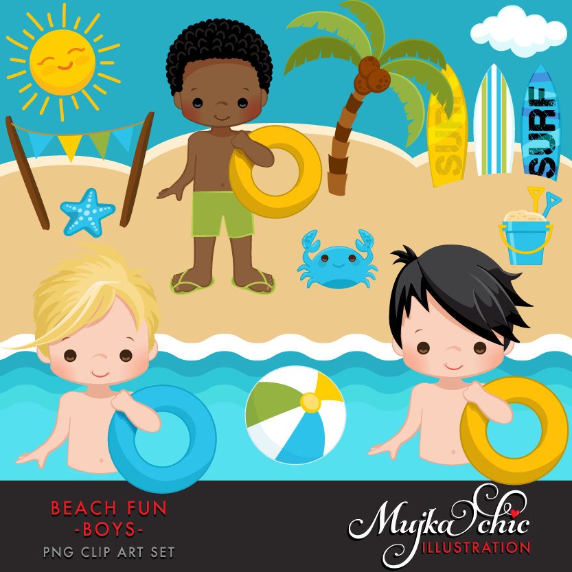 Beach Fun Clipart for Boys, summer – MUJKA CLIPARTS