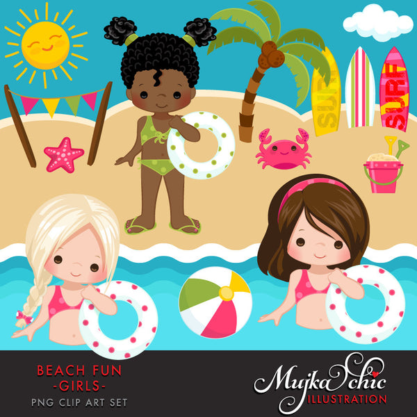 Beach Fun Clipart for Girls, summer – MUJKA CLIPARTS