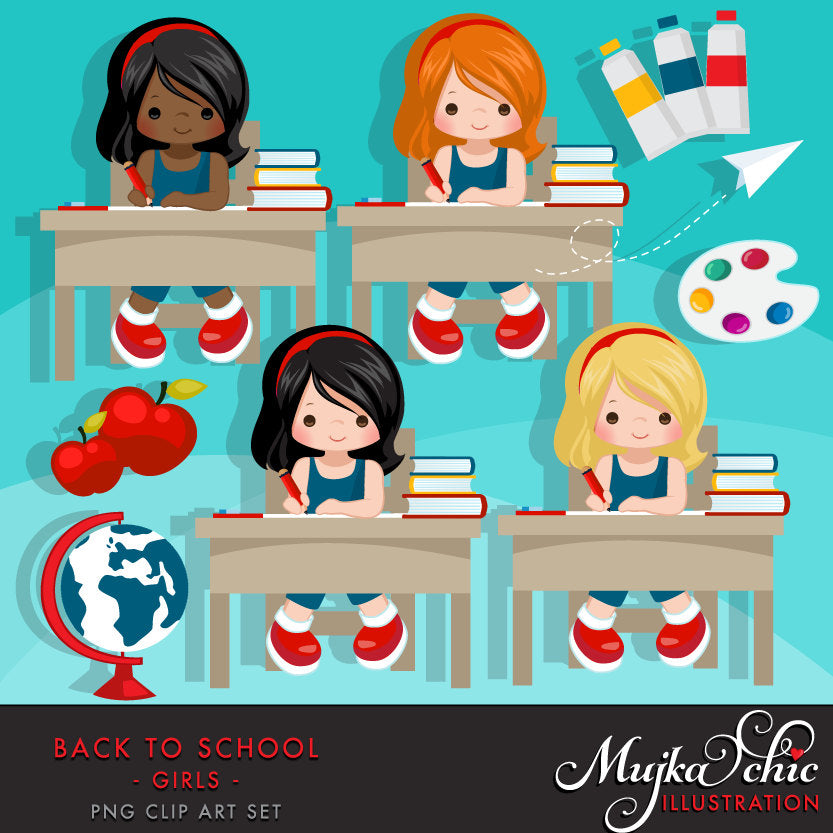 Girl going Back to school Clipart – MUJKA CLIPARTS
