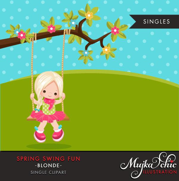 Spring Clipart, blonde girl on swing – MUJKA CLIPARTS