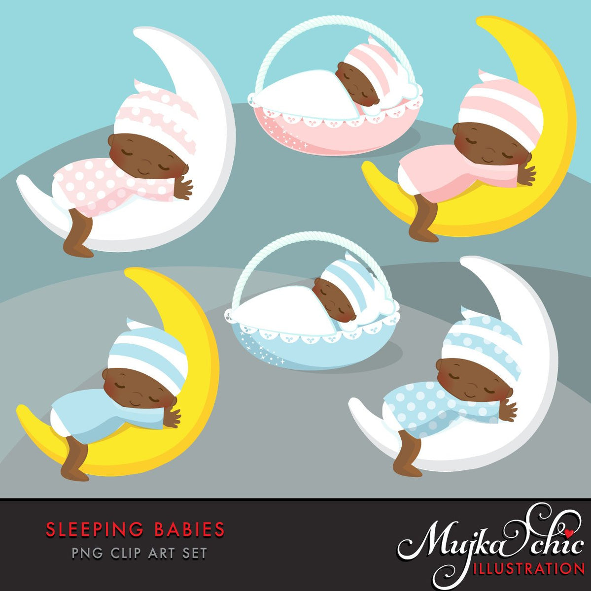 Black Baby Clipart. Pink and blue baby graphics – MUJKA CLIPARTS
