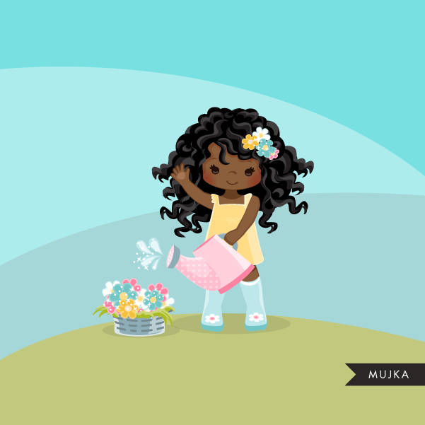 Spring flowers Easter clipart, black girl – MUJKA CLIPARTS