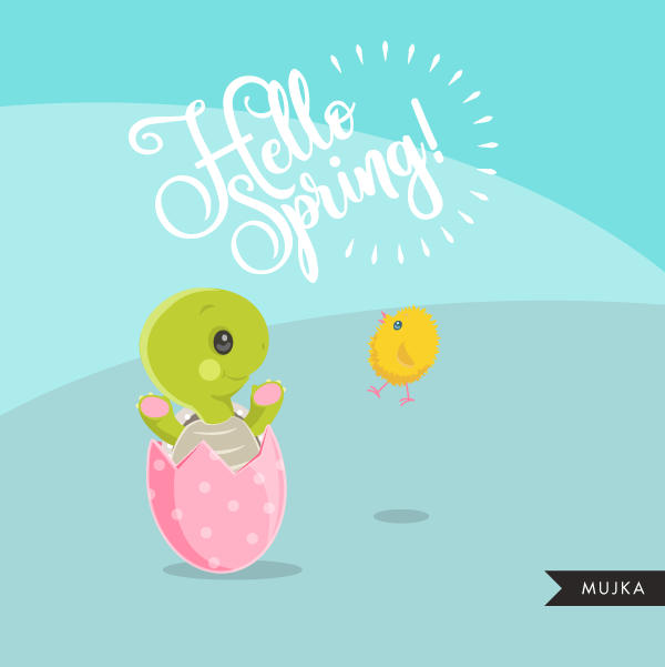 Easter Turtle and Chicks clipart, cute animal graphics – MUJKA CLIPARTS