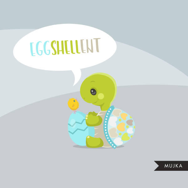 Easter Turtle and Chicks clipart, Cute animal graphics – MUJKA CLIPARTS
