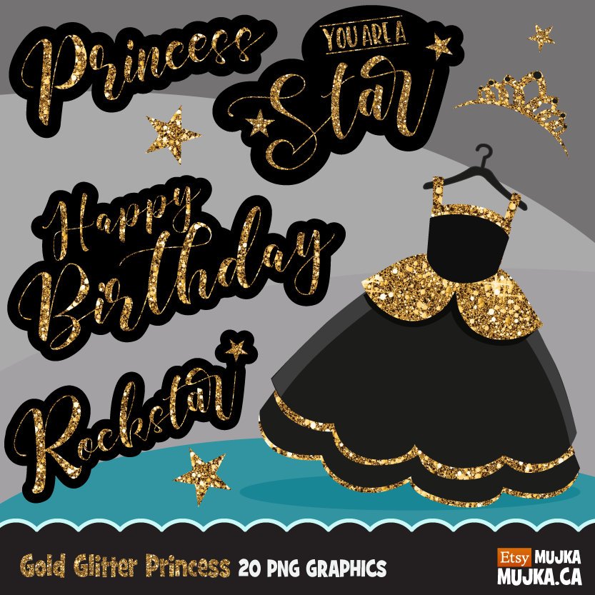 Gold glitter princess, black girl clipart – MUJKA CLIPARTS