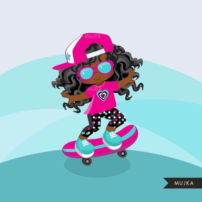 Skateboarding girl Clipart, sporty girl – MUJKA CLIPARTS