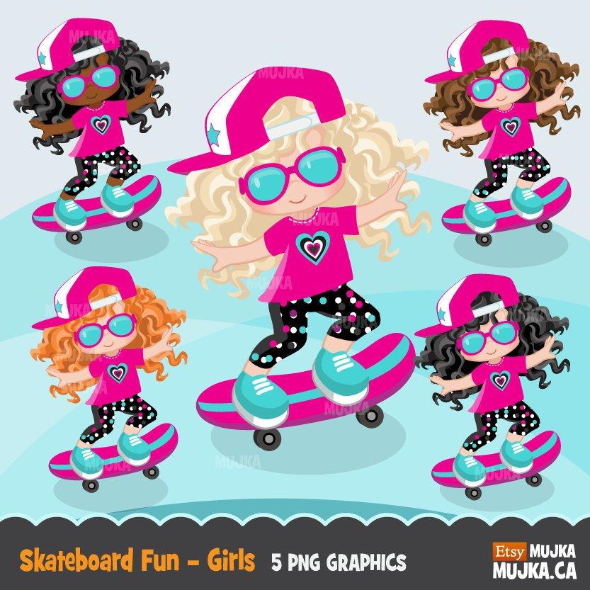 Skateboarding girl Clipart, sporty girl – MUJKA CLIPARTS