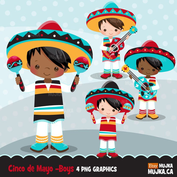 Cinco de Mayo clipart, folk boy musicians – MUJKA CLIPARTS