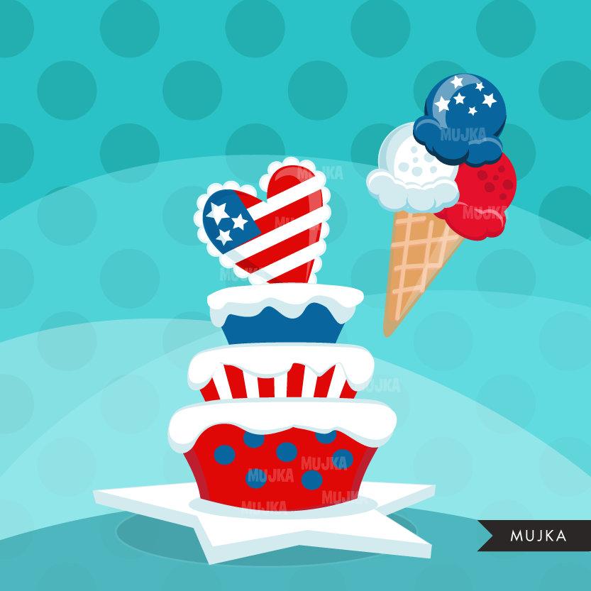4th of July Clipart with ice cream, kite, celebration balloons – MUJKA ...