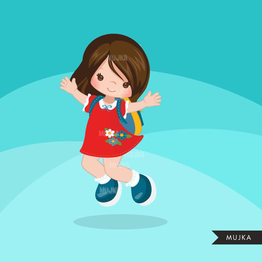 Cute Student Girl clipart. School Graphics – MUJKA CLIPARTS