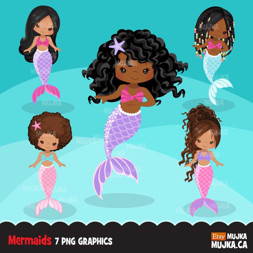 black girl Mermaid clipart – MUJKA CLIPARTS