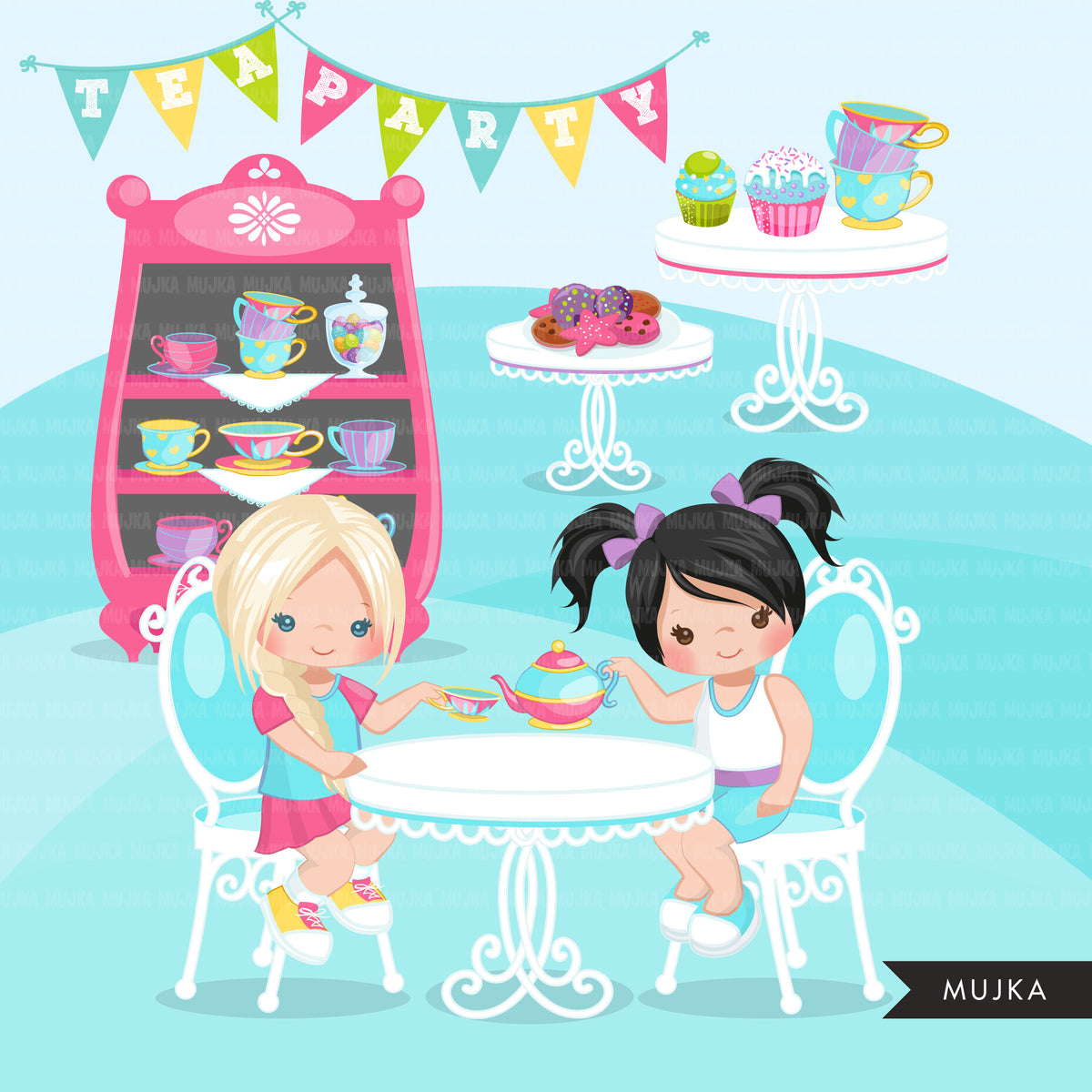 Tea party girl Characters Clipart – MUJKA CLIPARTS