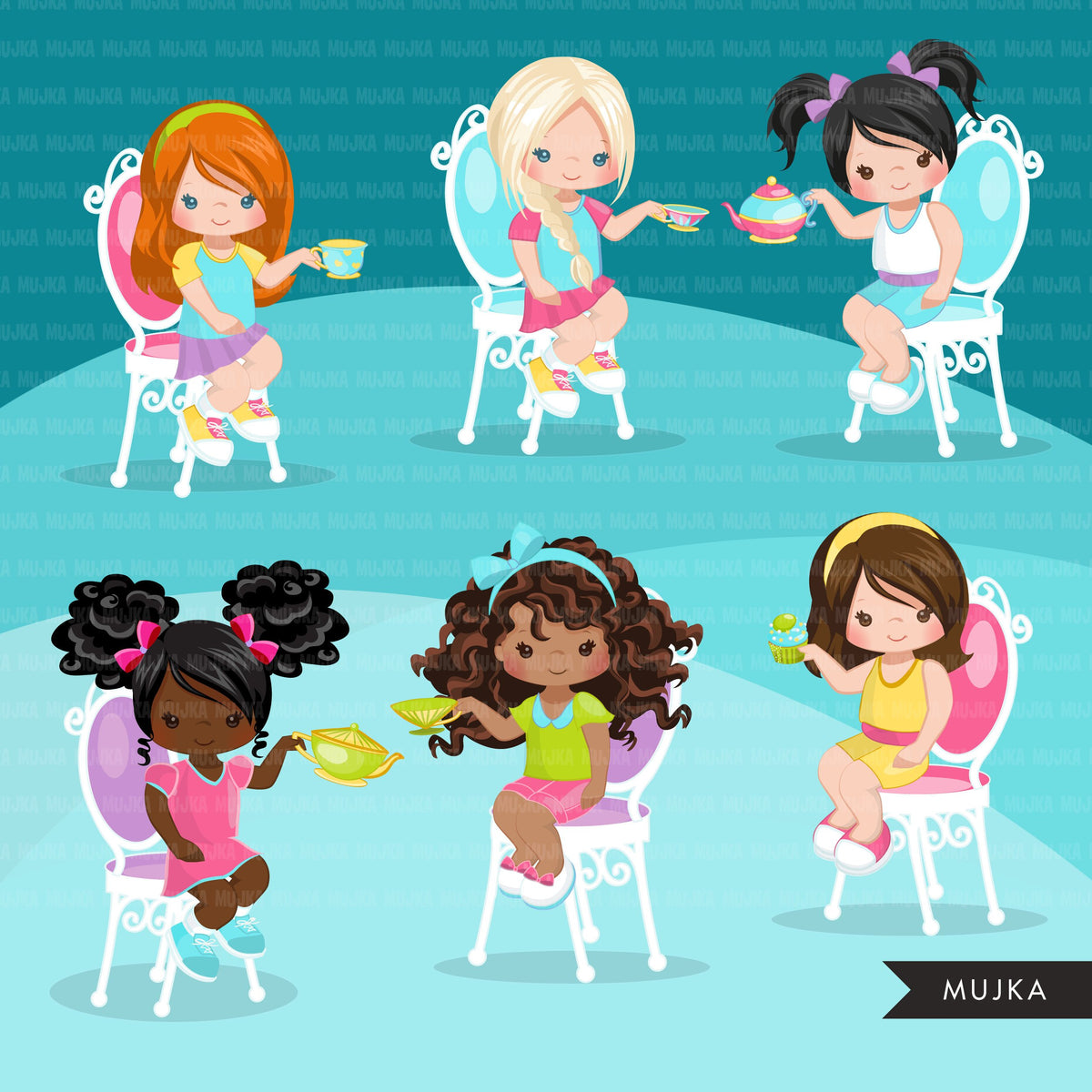 Tea party girl Characters Clipart – MUJKA CLIPARTS
