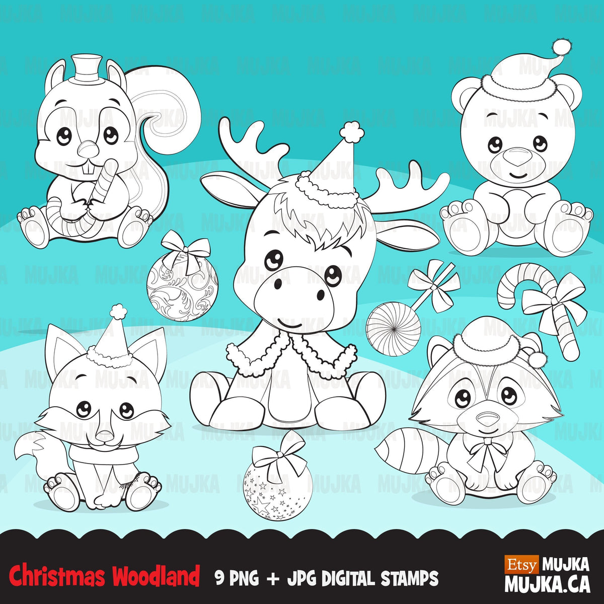 Christmas Baby Woodland Animal Digital stamps – MUJKA CLIPARTS
