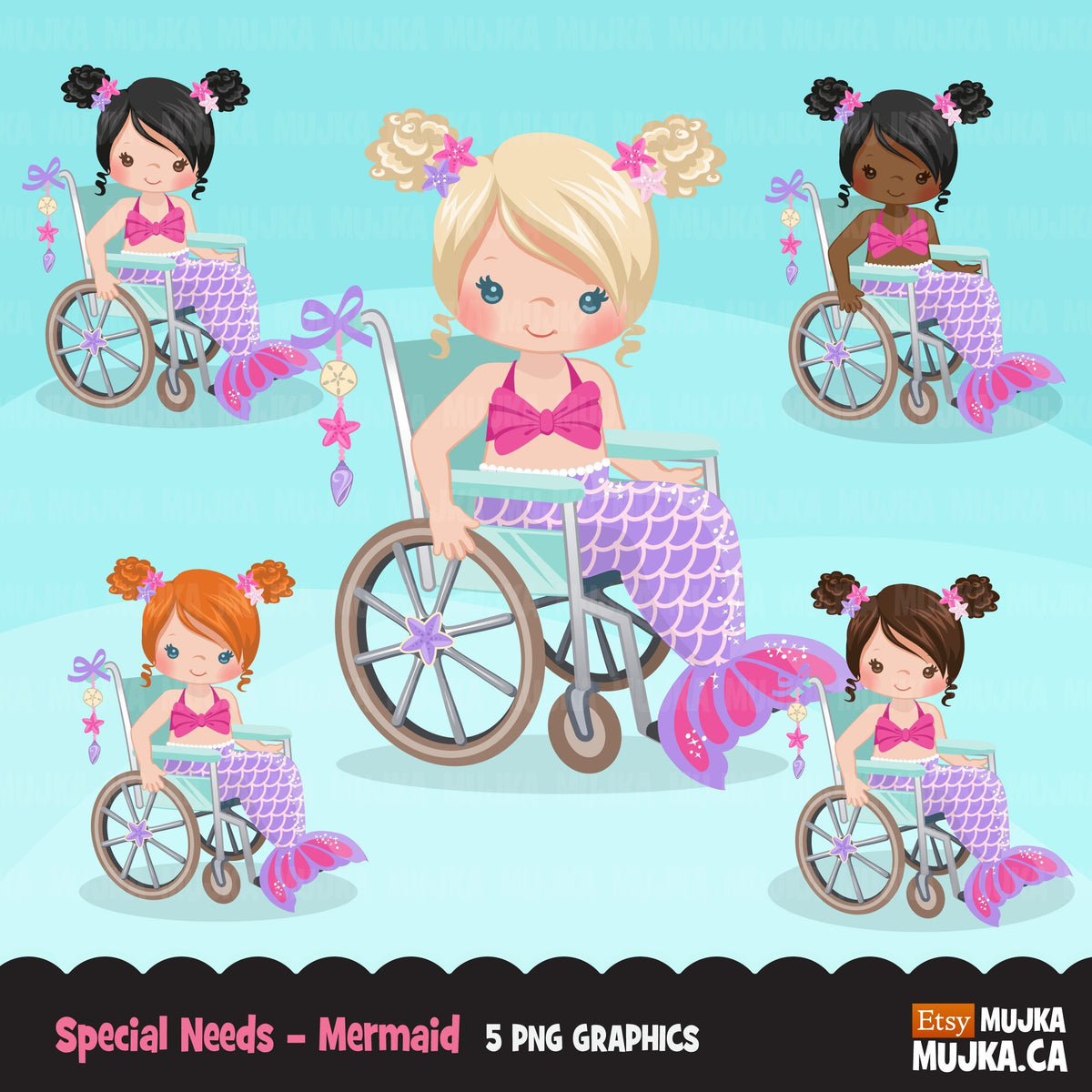 Special Needs Wheelchair Mermaid Girl clipart – MUJKA CLIPARTS