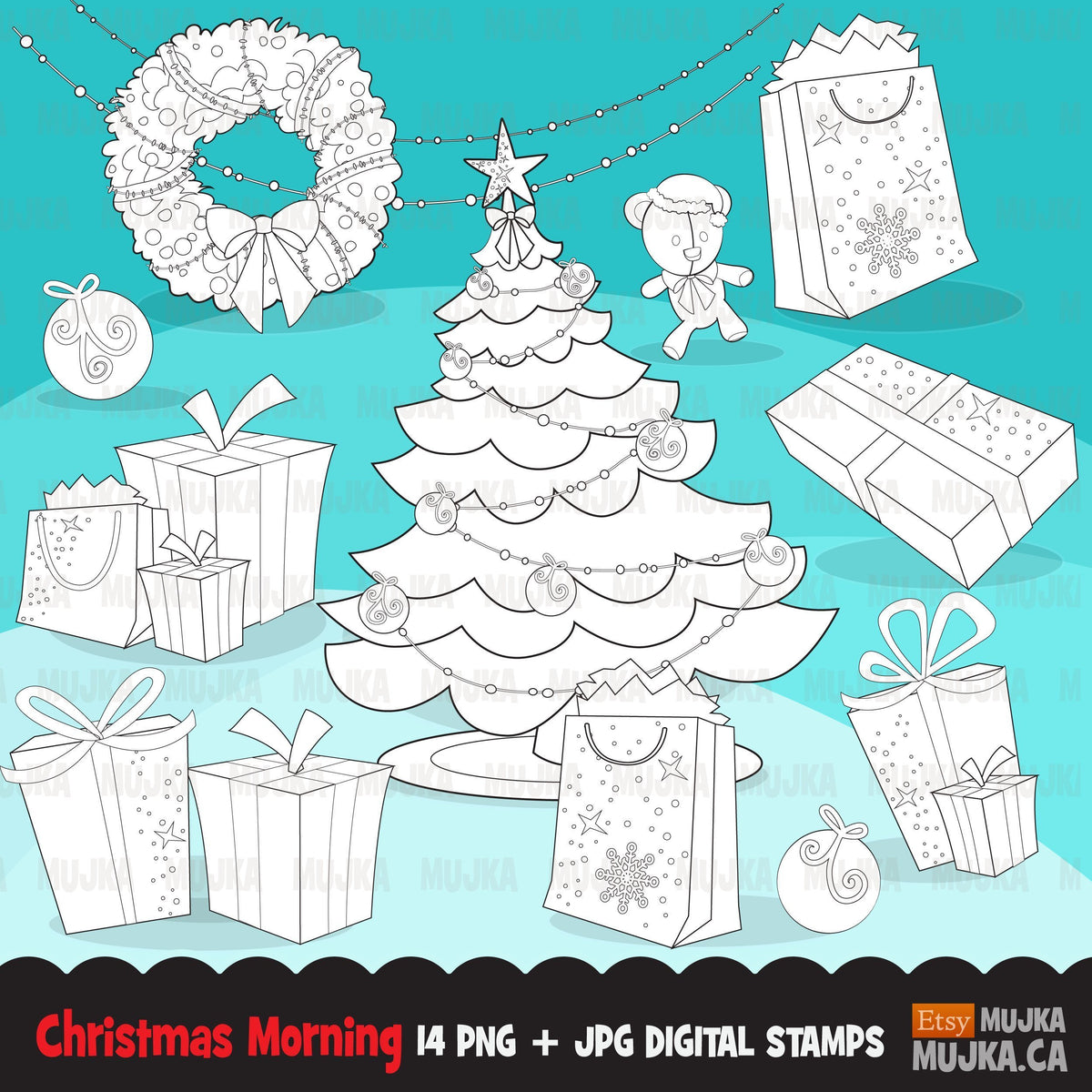Christmas Morning Digital Stamps – MUJKA CLIPARTS