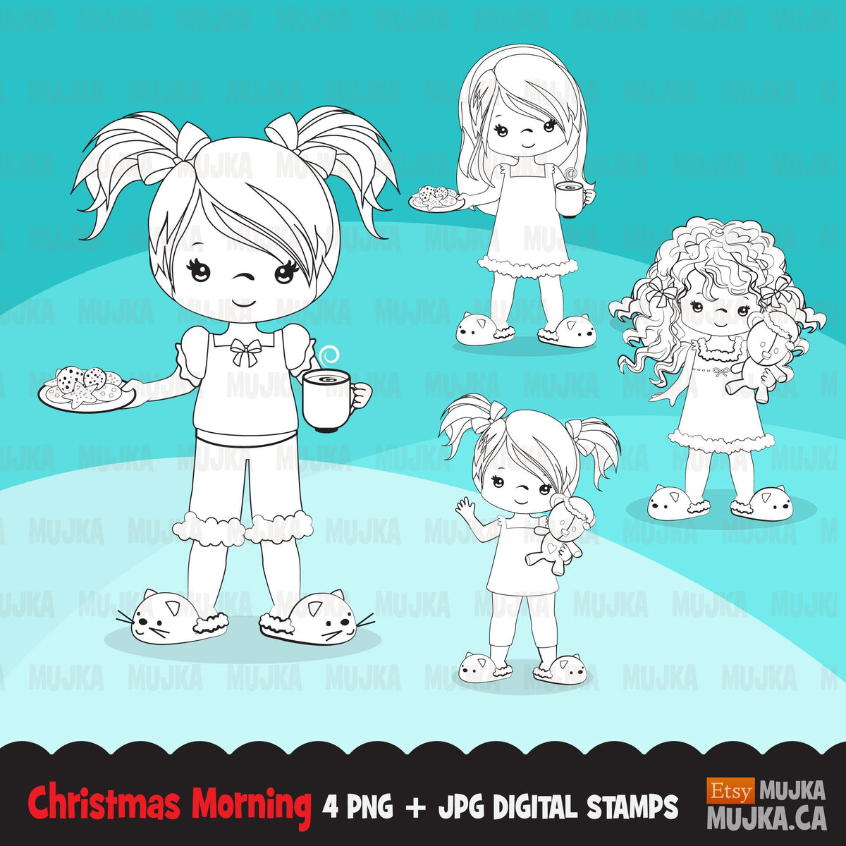 Christmas kids digital stamps, Girl – MUJKA CLIPARTS