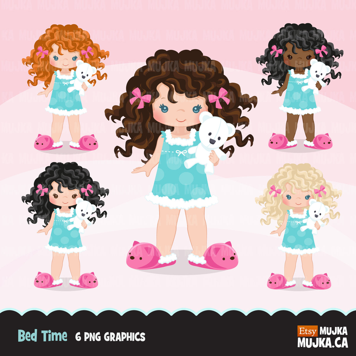 Bed time clipart, little girl bedroom, sleeping pajama graphics – MUJKA ...