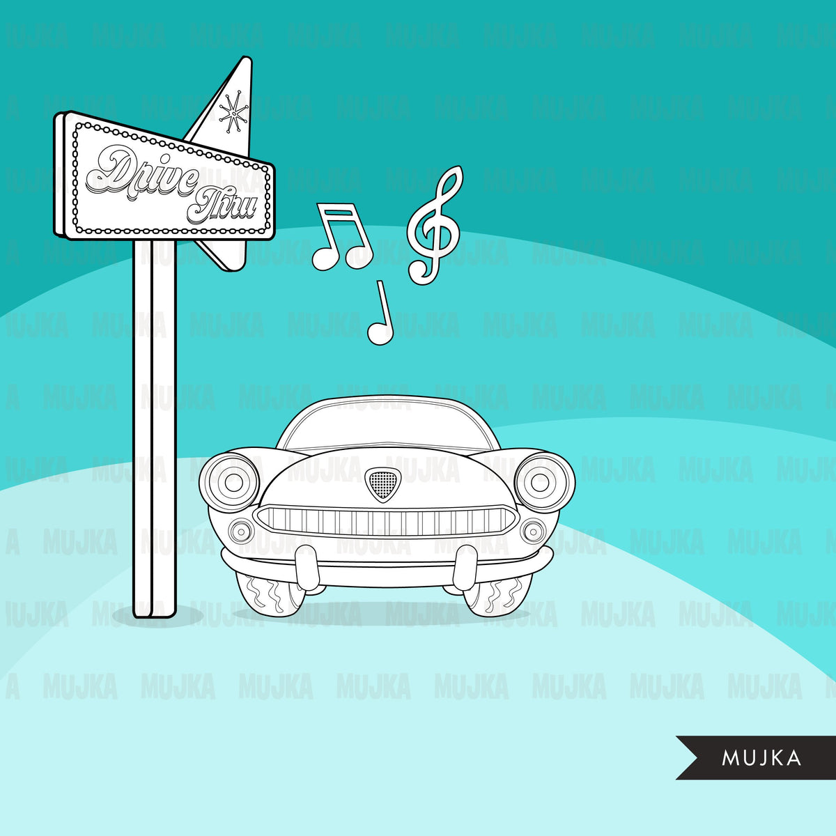 Sock Hop Party, 50's diner graphics Digital Stamps – MUJKA CLIPARTS